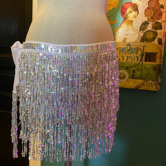 Skirts | Sequin Whitesilver Sexy Wrap Festival Rave Club Bellydance Hip ...